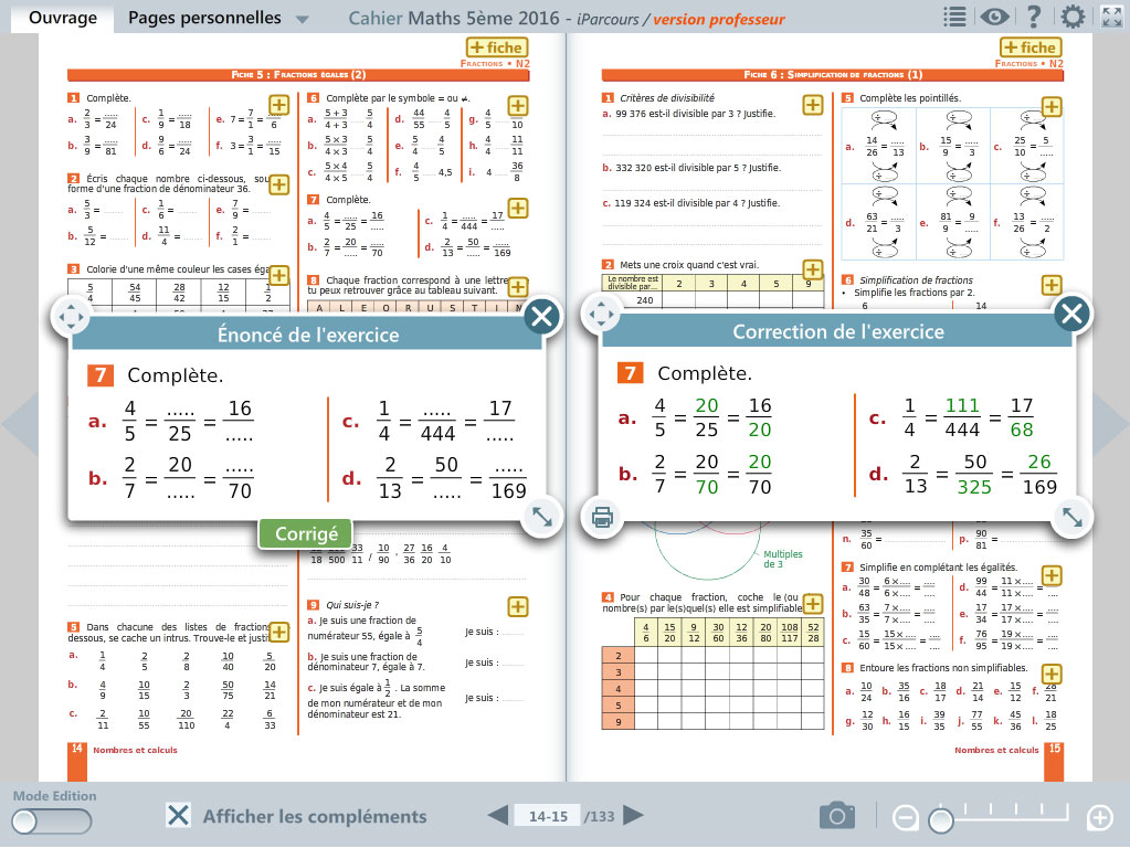 Cahier numérique iParcours Maths 5e (éd. 2016) pour l'enseignant